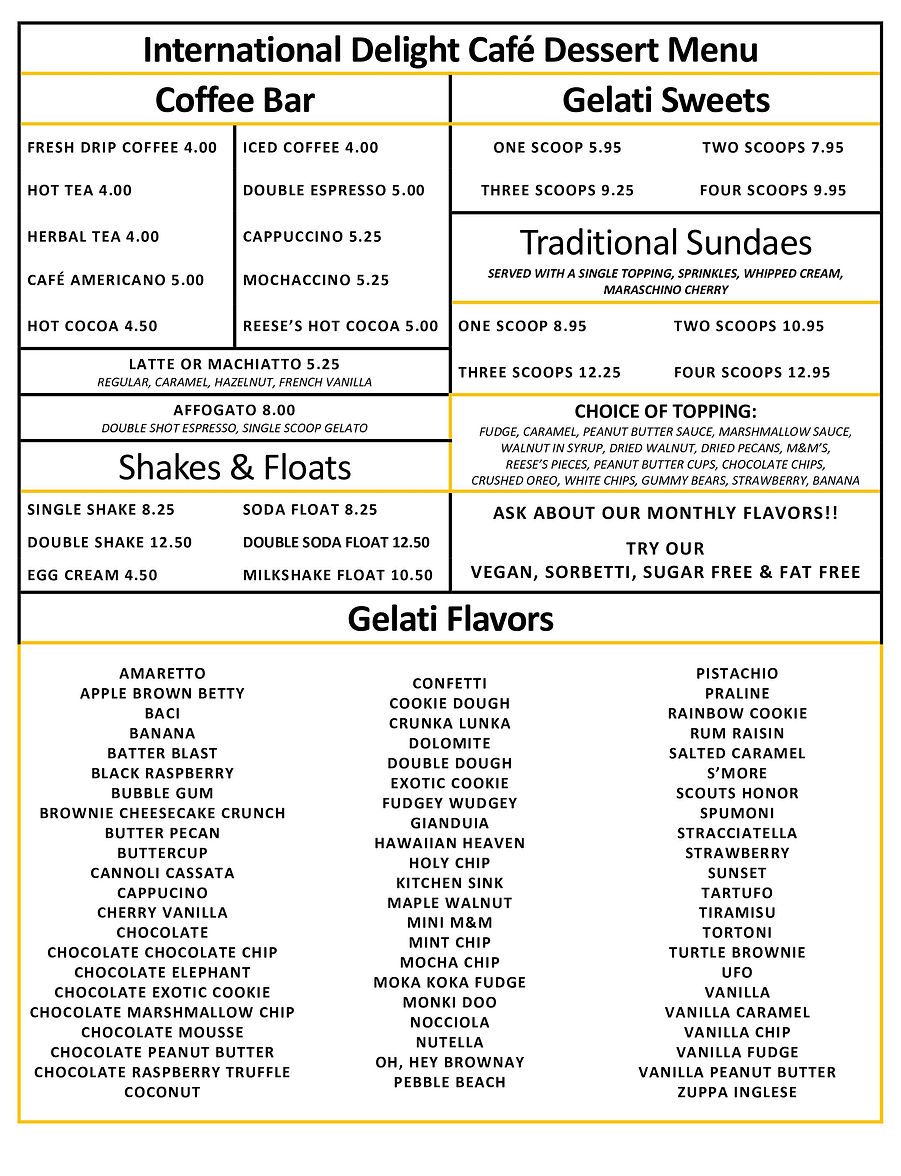 Dessert Menu | IDC Cafe