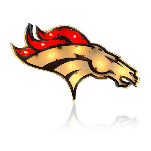 Denver Bronco Logo Lighted Recycled Metal Sign | Fan Life