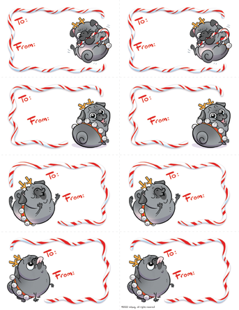 Inkpug's Reindeer Pug Gift Tags