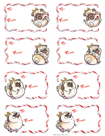 Inkpug's Reindeer Pug Gift Tags