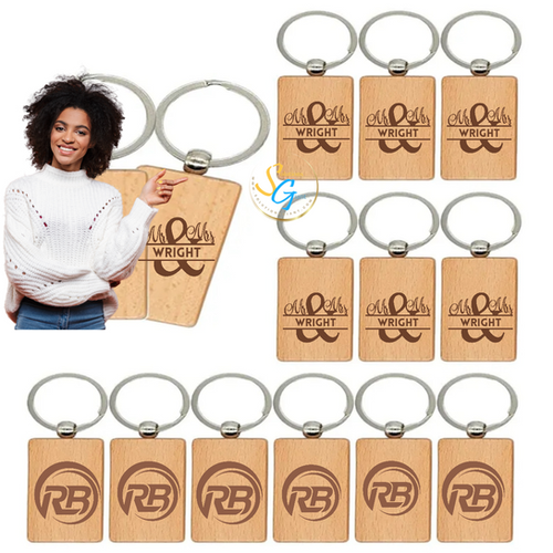 25 Custom Rectangle Wooden Engraved Keyrings | Solutions Giant