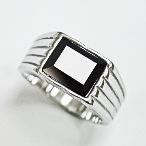 Black Stone Stainless Steel Ring 81-1237S-Blk | VIVAIMPORTUSA.COM