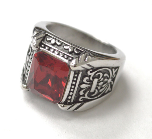 Red Stone Stainless Steel Ring 81-1623 Red | VIVAIMPORTUSA.COM