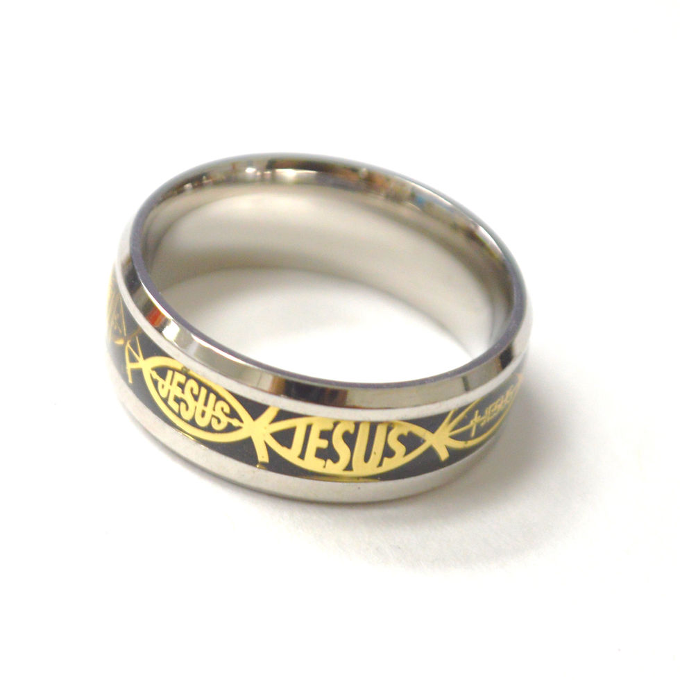 "Jesus" Christian Fish Stainless Steel Ring 81-1803-2T | VIVAIMPORTUSA.COM