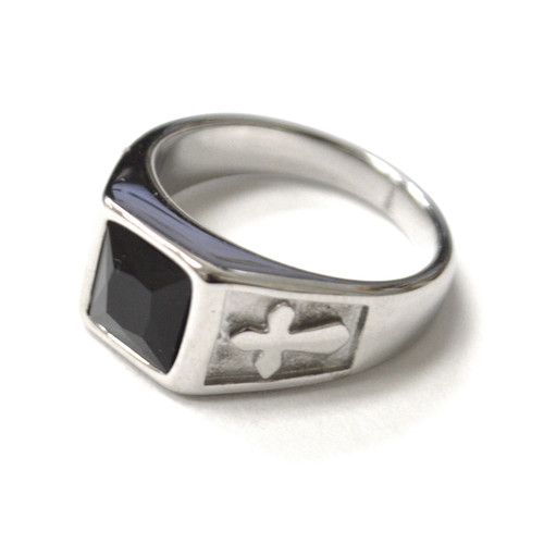 Black Stone Stainless Steel Ring 81-1662S-Black | VIVAIMPORTUSA.COM