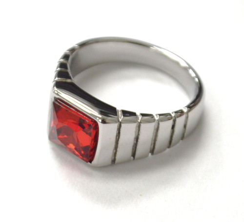 Red CZ Stone Stainless Steel Ring 81-1608S-Red | VIVAIMPORTUSA.COM