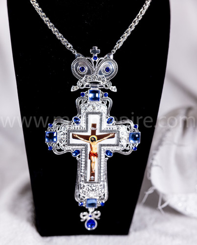 Blue Stone Silver Cross with EOTC Icon | MAR Empire