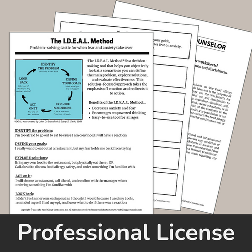 Food Allergy Anxiety I.D.E.A.L Method worksheet | FoodAllergyCounselor