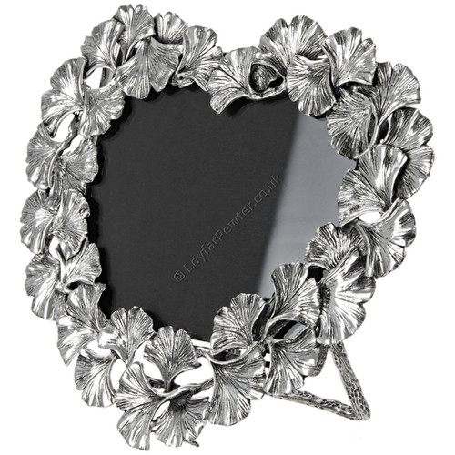 Photo Frame - 3x4 inch, Heart Shape, Ginkgo Leaves | Loyfar Pewter UK