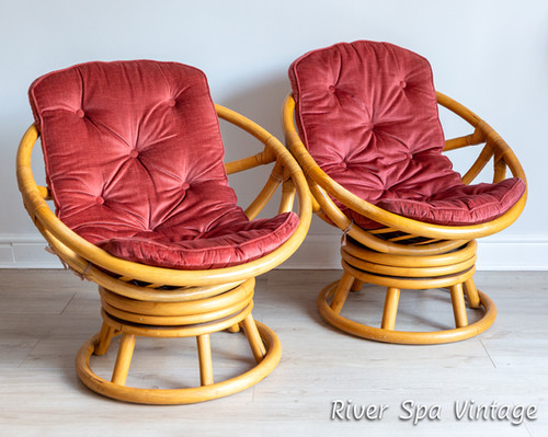 Rare Pair of 1970s Bamboo Swivel Chairs MCM Easy Chairs by Angraves of ...