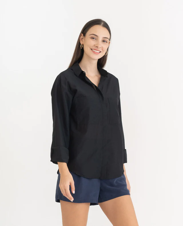 Silk Cotton Boyfriend Shirt | Pepper