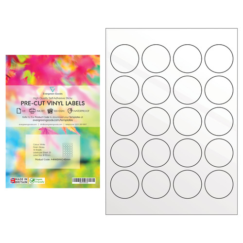 White Glossy Vinyl Precut Circle Labels Waterproof—Evergreen Goods