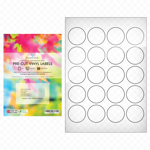 Transparent Glossy Circle Labels (4x5, 20 per A4 Sheet) - Evergreen Goods