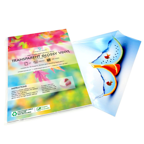 A4 Glossy Inkjet Printable Transparent Sticker Vinyl Labels | INK-TV