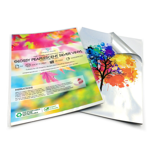 A4 Glossy silver sticker vinyl Labels | Waterproof, Inkjet & Laser