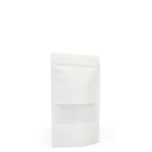 White Stand-Up Windowed White Food Pouches - 120 x 200 x 40 mm