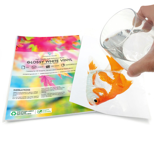 A4 Glossy White sticker vinyl Labels | Waterproof, Laser | LAS-GW