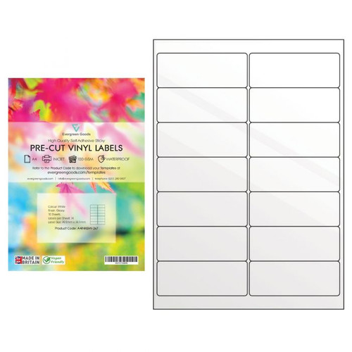 Glossy White Rectangular Labels (2x7, 14 per A4 Sheet) | Evergreen Goods