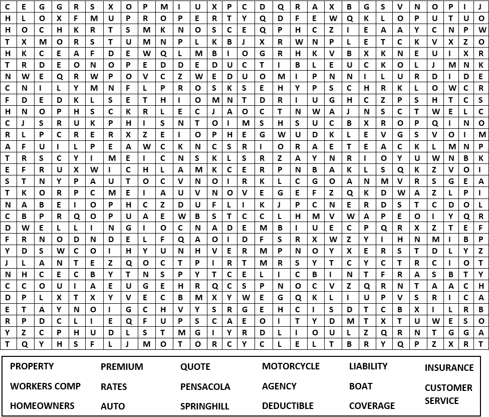 Insurance Word Search