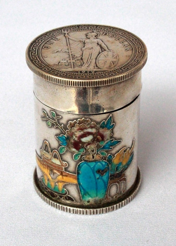 LARGE ANTIQUE SILVER & ENAMEL OPIUM BOX | matahari-antiques