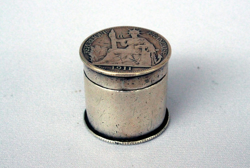 ANTIQUE SILVER OPIUM BOX with FRENCH COINS | matahari-antiques