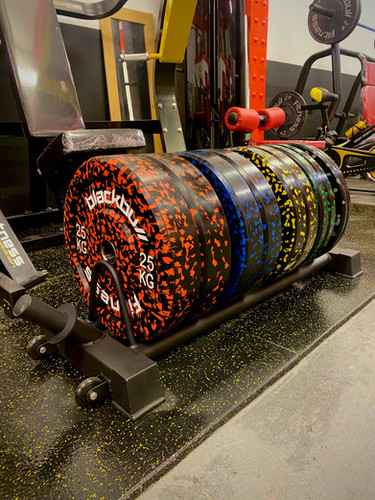 150KG Camo Fleck Bumper Plates Set with Toaster Rack | Squared Gym