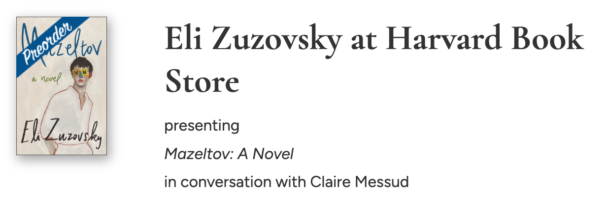 Suggests: Eli Zuzovsky at Harvard Book Store | Harvardwood