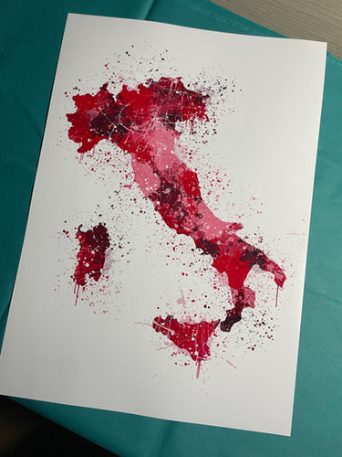 Unframed, Red, Italy Map, Splatter Print | Pics and Squiggles