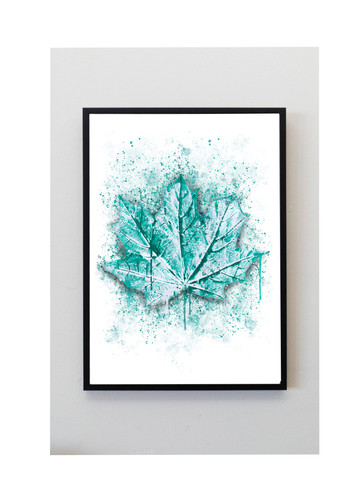 Blue Green Maple Leaf Splatter Art Print | Pics and Squiggles