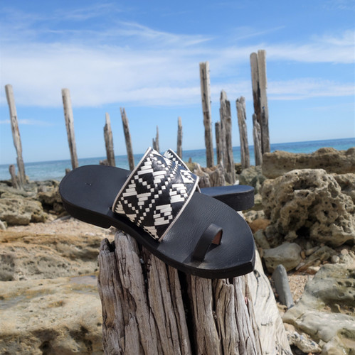 Black & White Toe Loop Sandal, Indian Style Slide | heidilouiseshoes