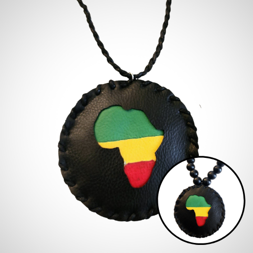 90's FAUX LEATHER RASTA AFRICA MEDALLION NECKLACE | Brownskin Things