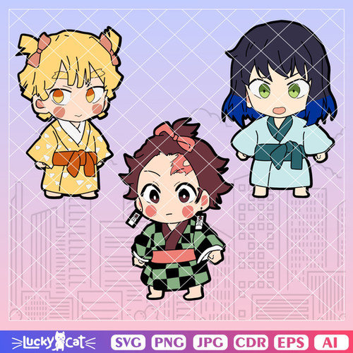Zenitsu, Inosuke and Tanjiro - Demon Slayer - Layered Vector - Digital Files | Lucky Cat