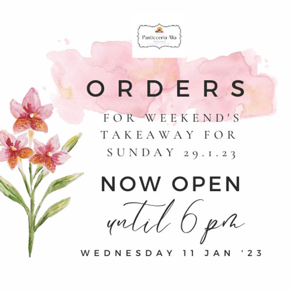 WEEKEND'S TAKEAWAY ORDERS ARE NOW OPEN