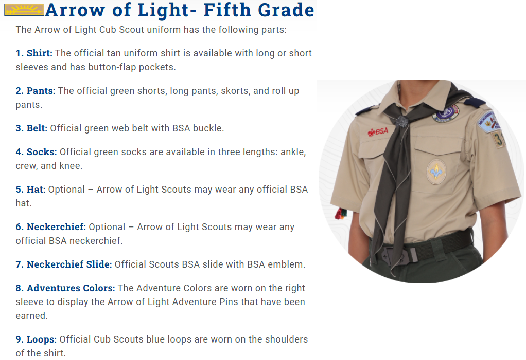 Arrow of Light's Uniform