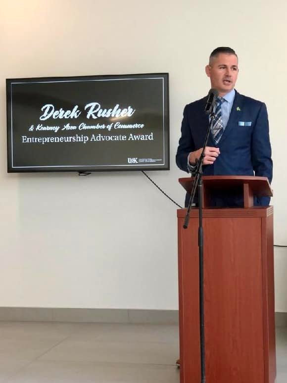 Rusher & the Chamber receive the Entrepreneurship Advocacy Award from UNK