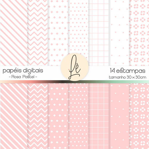 Kit Papéis Digitais - Rosa Pastel | Moldes da Lê