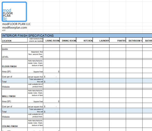 Interior Finish Specification Sheet | Mysite