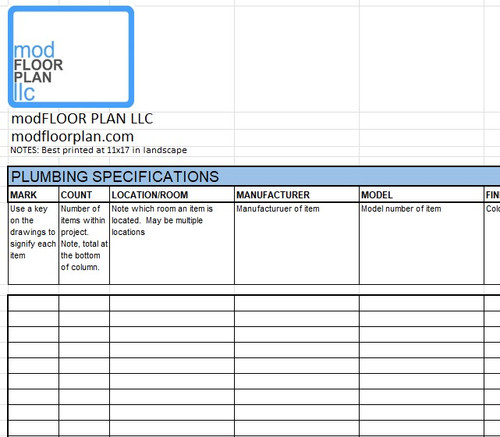 Plumbing Specification Sheet | Mysite
