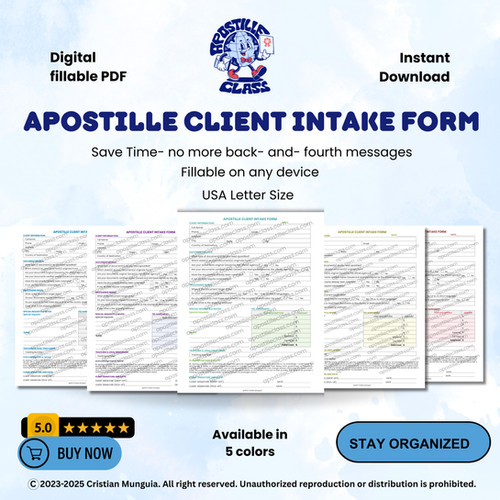 Apostille Client Intake Form & Receipt | Fillable PDF
