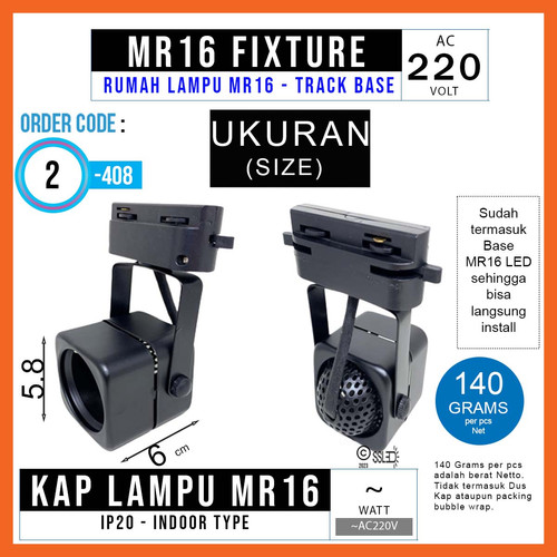 Kap Lampu Track Railing Fitting MR16 LED BLACK Body | ssledindonesia