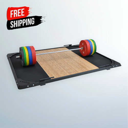 Bamboo Weight Lifting Platform With Bumper Plate Set Bundle Deal