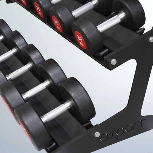 5LB -55LB URETHANE PRO-DUMBBELL 15 PAIR SET WITH 2 LEVEL RACK | eSport ...
