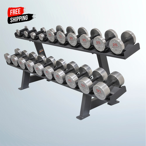 5LB-50LB STAINLESS STEEL DUMBBELL 10 PAIR SET WITH RACK | eSport Fitness