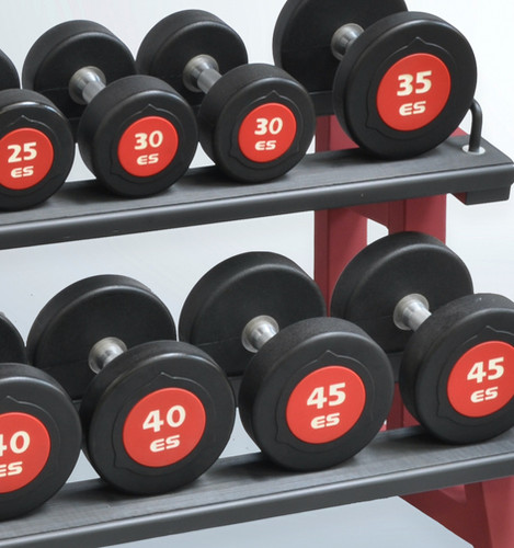 5lb-45lb Premium Urethane Pro-dumbbell 9 Pair Set With 3 Level Rack