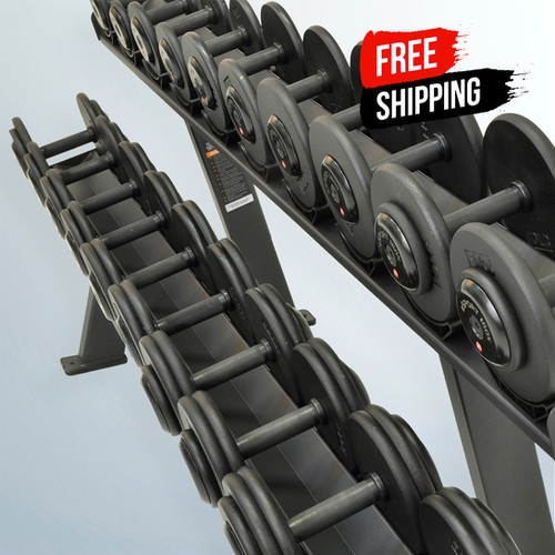 10LB-55LB MACHINED IRON PRO-DUMBBELL SET GRAY/CHROME WITH RACK | eSport ...