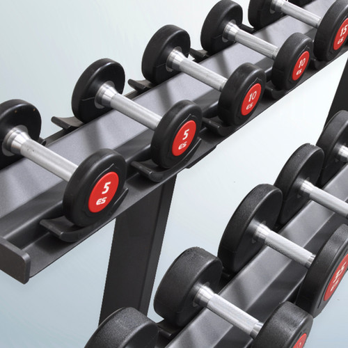 5lb-50lb Urethane Pro-dumbbell 10 Pair Set With 2 Level Rack
