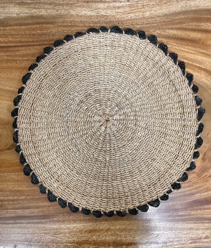 Abaca Placemat in Natural and Black Shell Edging, Set of 6 | the57ph