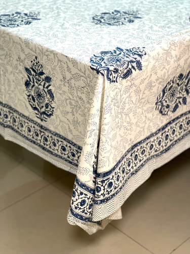 Table Cover and Napkin Set 12 Seater in White and Blue Flora | the57ph