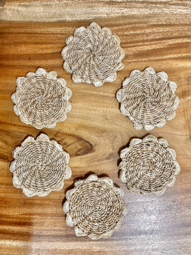 Abaca Coaster in All Natural Shell Edging, Set of 6 | the57ph