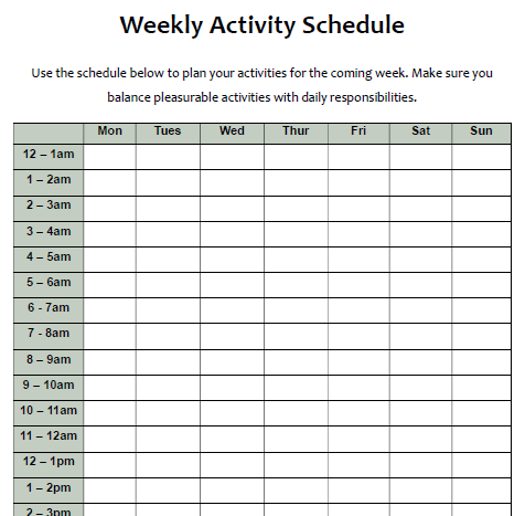 Activity schedule | Tranquil Oak